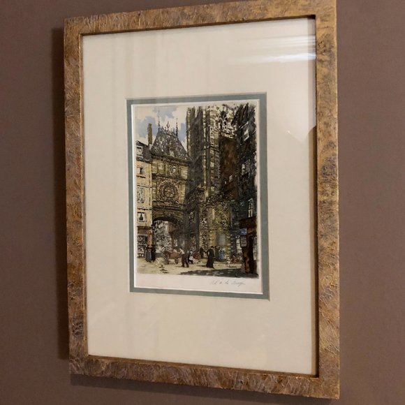 Art | De La Broye Hand Colored Etching Of The Big Clock Rouen France ...